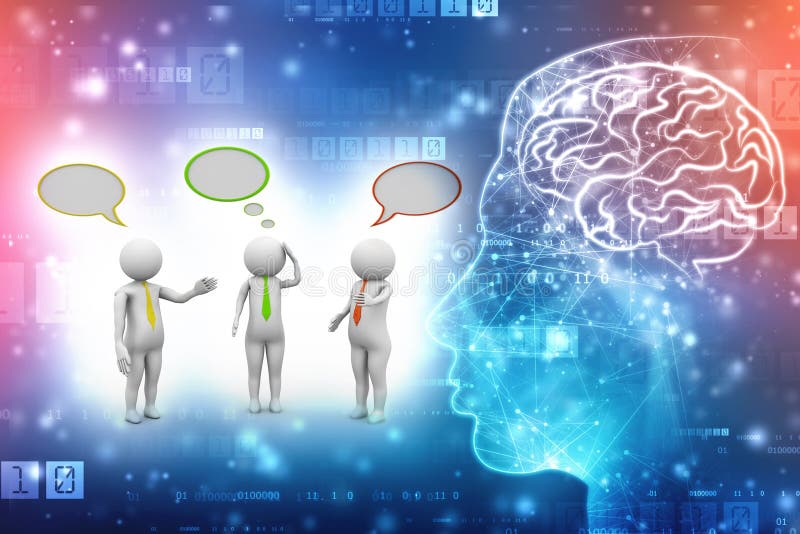 Business People Standing And Talking With Speech Bubbles On Technology ...