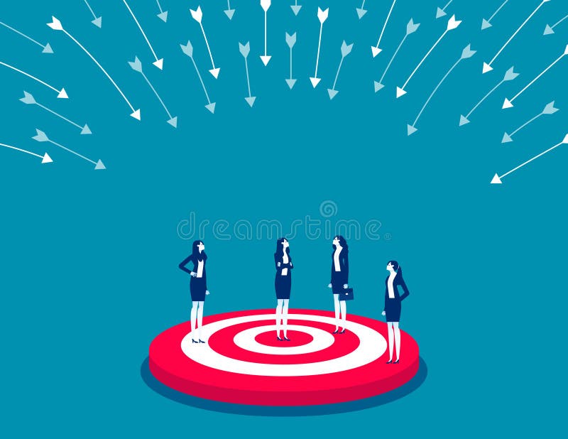 Business People Standing on Target with Many Bows Falling Stock Vector ...