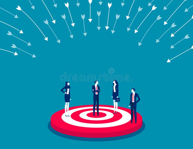 Business People Standing on Target with Many Bows Falling Stock Vector ...