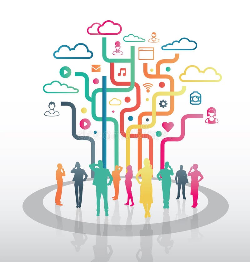 Business People Standing Under App Icons Stock Vector - Illustration of ...