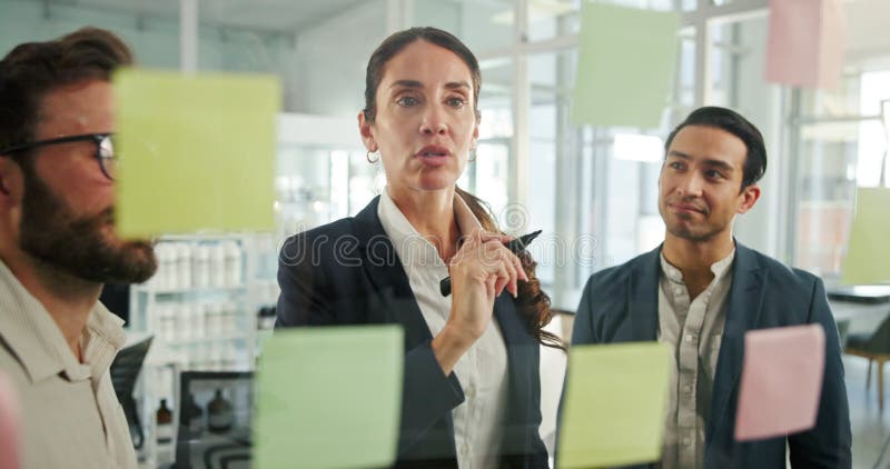 Business People, Sticky Note and Writing on Glass Wall, Planning and ...