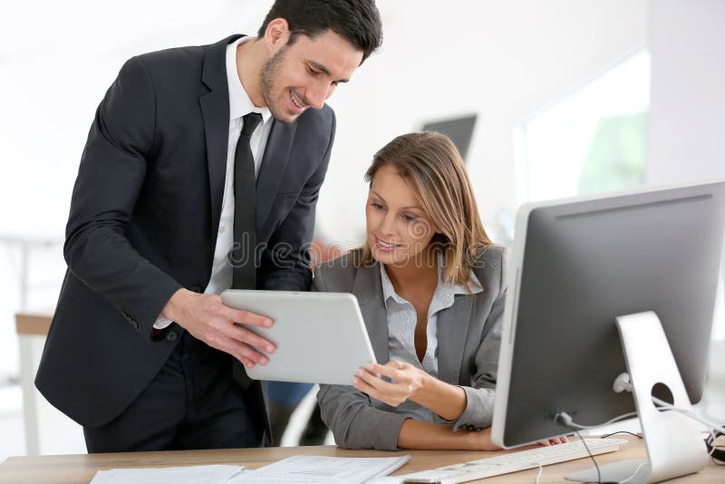 Business People with Tablet at Office Stock Photo - Image of saleswoman ...