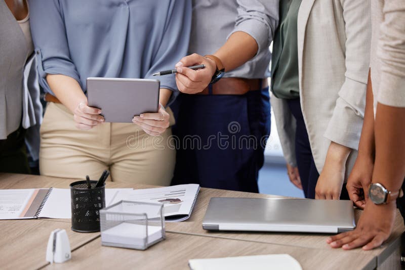 Business People, Tablet and Virtual Meeting for Idea, Workshop or ...