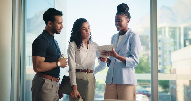 Business, People and Talk with Tablet in Office for Meeting, Schedule ...