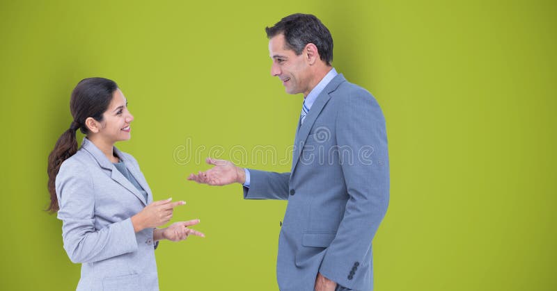 Business People Talking Against Green Background Stock Image - Image of ...