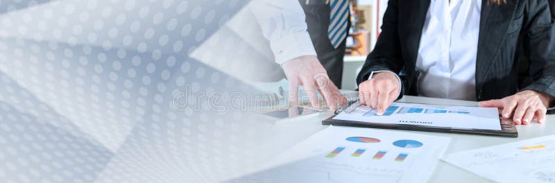 Business People Talking about Business Performance. Panoramic Banner ...