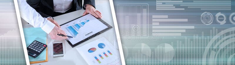 Business People Talking about Business Performance. Panoramic Banner ...