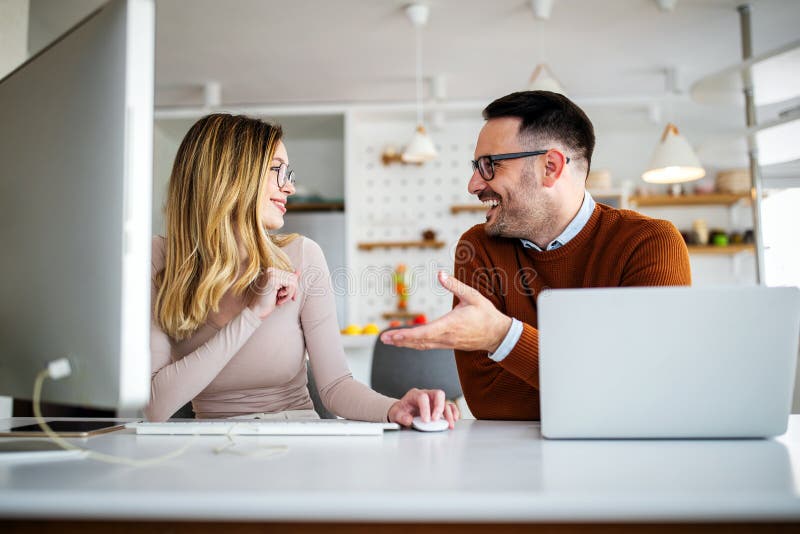 Business People Having Fun and Chatting at Workplace Office Stock Photo ...