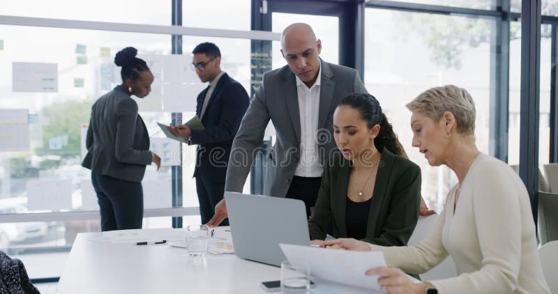 Business People, Planning and Collaboration on Laptop in Meeting, Data ... Business People, Planning and Collaboration on Laptop in Meeting, Data ...