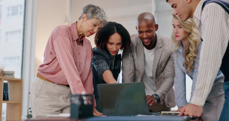 Business People, Teamwork and Meeting with Laptop in Office for Network ...