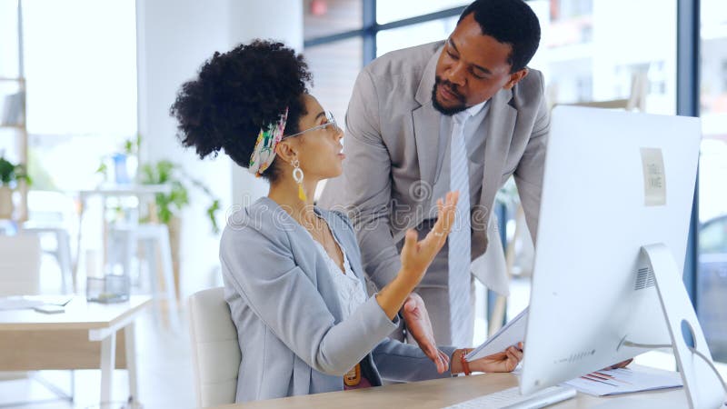 Business People, Teamwork and Training on Computer for Help ...