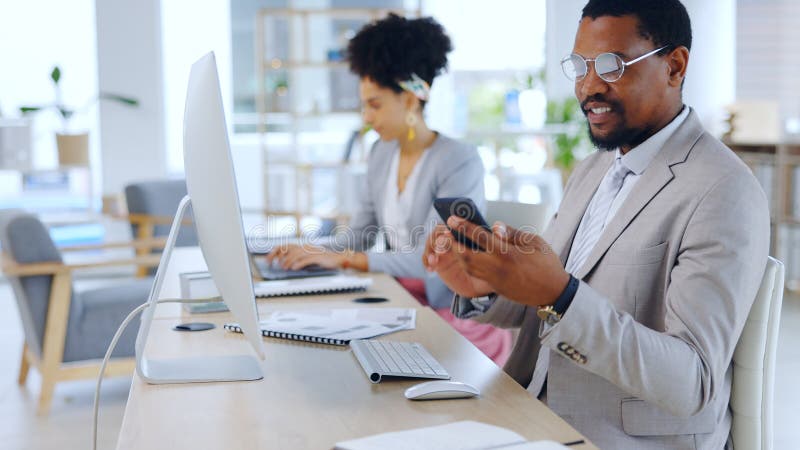 Business People, Technology and Message on Cellphone in Modern Office ...