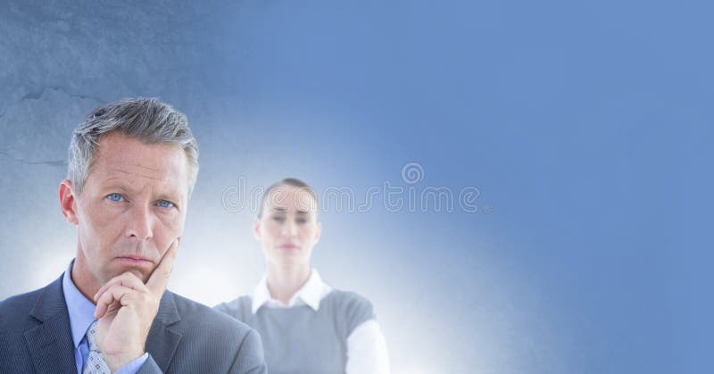 Business People Thinking Decisively with Blue Background Stock Image ...