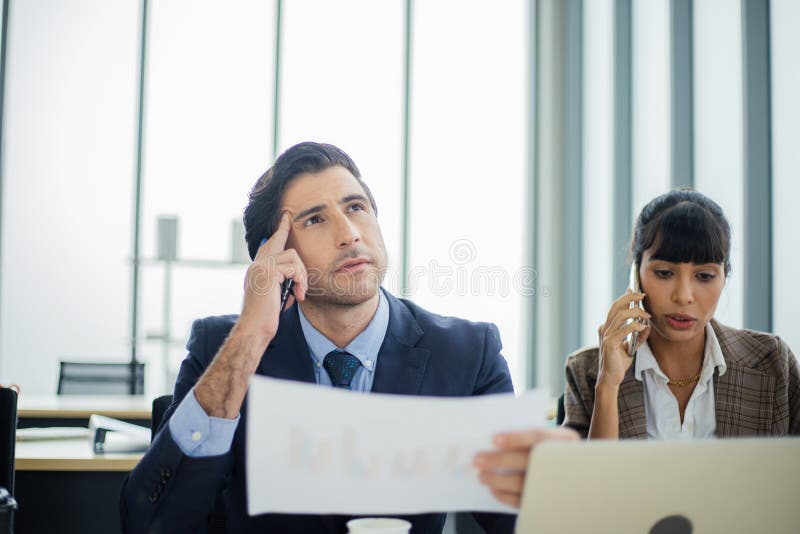 Business People Thinking and Worry about the Project Stock Image ...