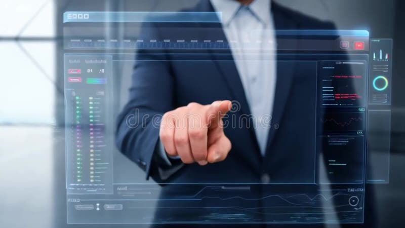 Business People Touch Data Interactive Interface with a Sense of ...