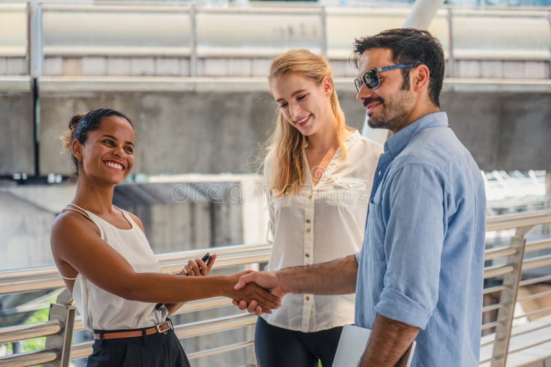 Smiling African American Businesswoman Shaking Client Hand Meeting ...