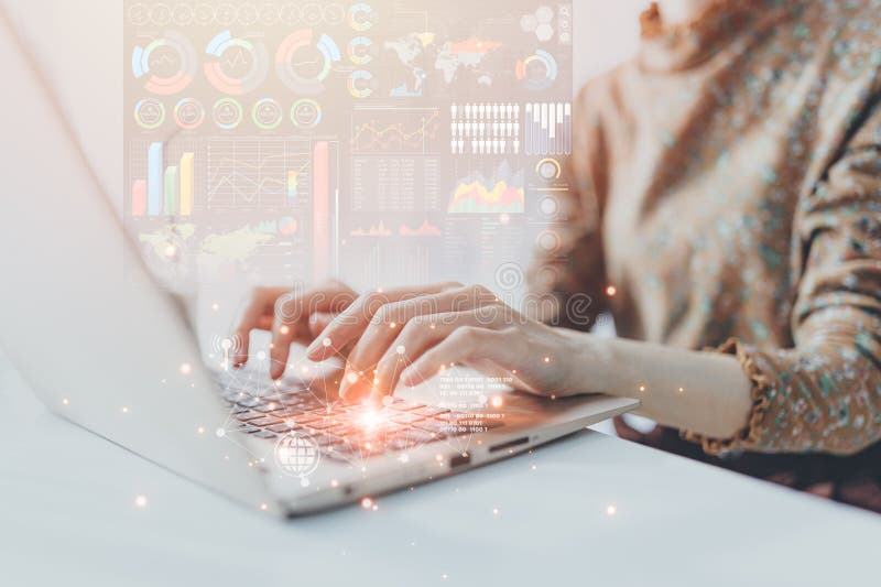 Business People Use Laptop Computer Bring Business Marketing Data ...