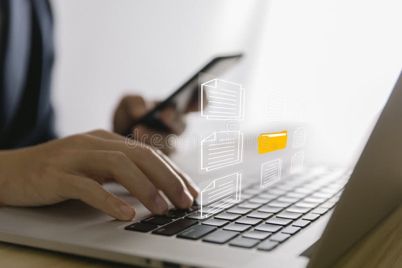 Business People Use Laptop To Manage Electronic Documents the Concept ...