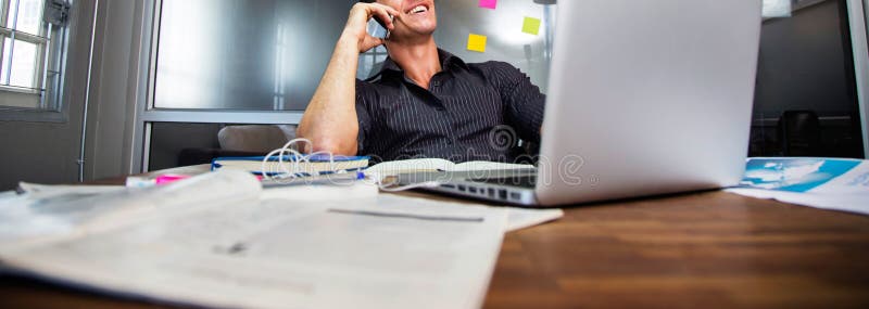 Business People Use Smatphone and Computer Laptop. Stock Photo - Image ...