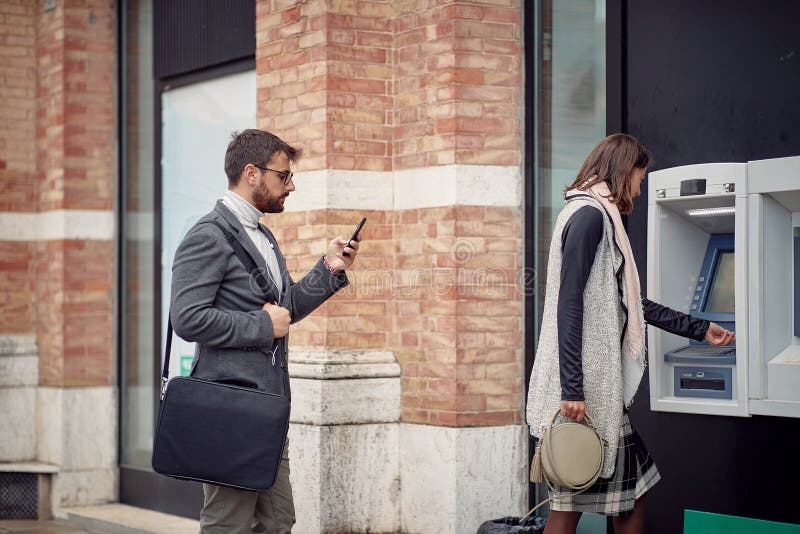 Business People Using the Bank ATM Stock Photo - Image of automatic ...