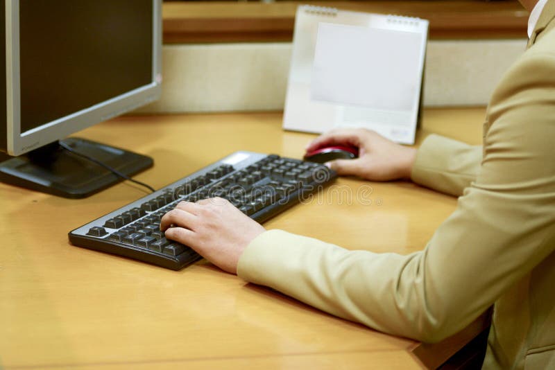 Business People Using a Computer on the Desk Stock Image - Image of ...