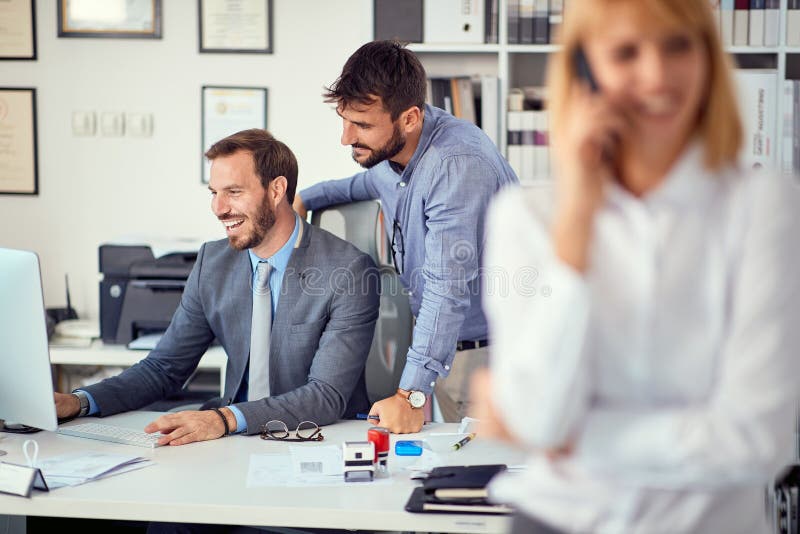 Business People Using Computer Working at Company Stock Photo - Image ...