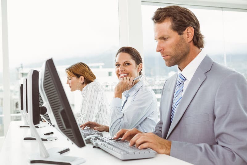 Business People Using Computers in Office Stock Image - Image of male ...