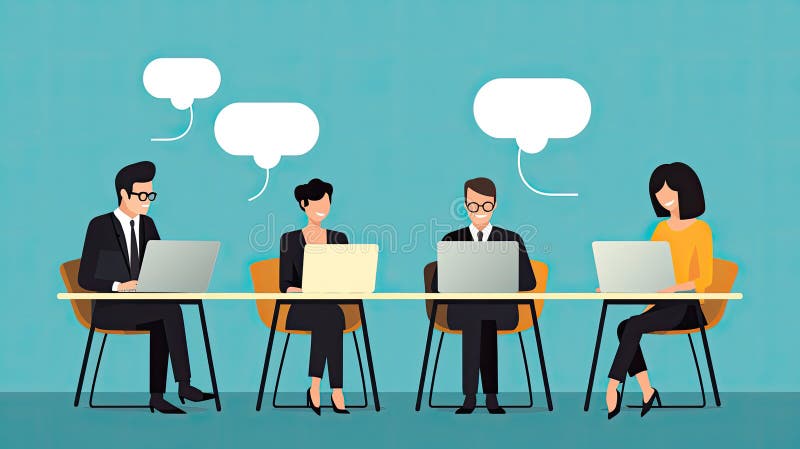 Business People Using Laptops and Speech Bubbles, Stock Illustration ...