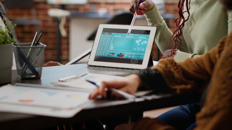 Business People Using Research Infographics on Digital Tablet Stock ...