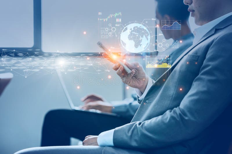Business People Using Smart Phone Modern Technology Bring Business Data ...