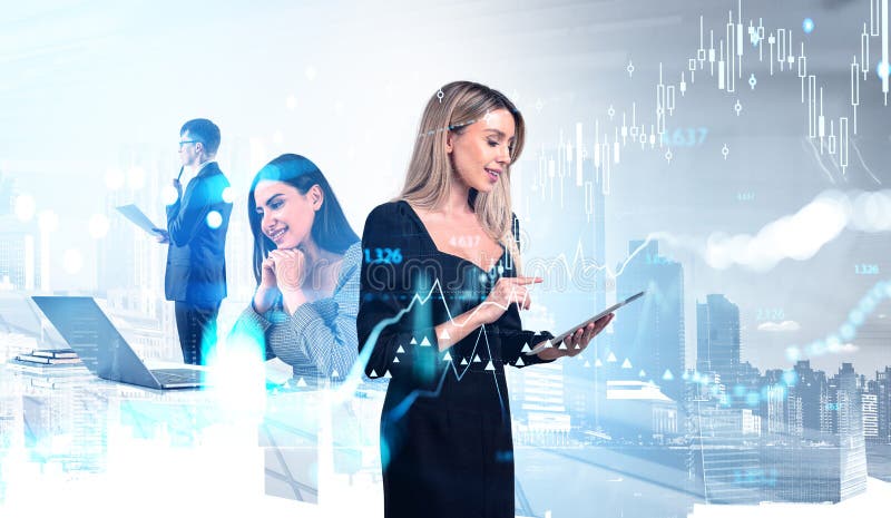 Business People Working in Financial Company, Financial Chart and ...