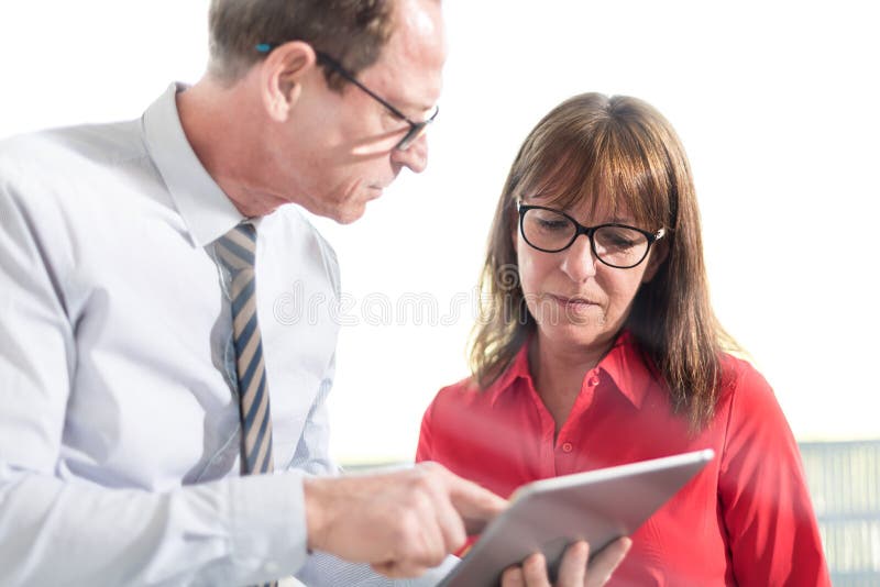 Business People Using Tablet, Light Rays Effect Stock Photo - Image of ...