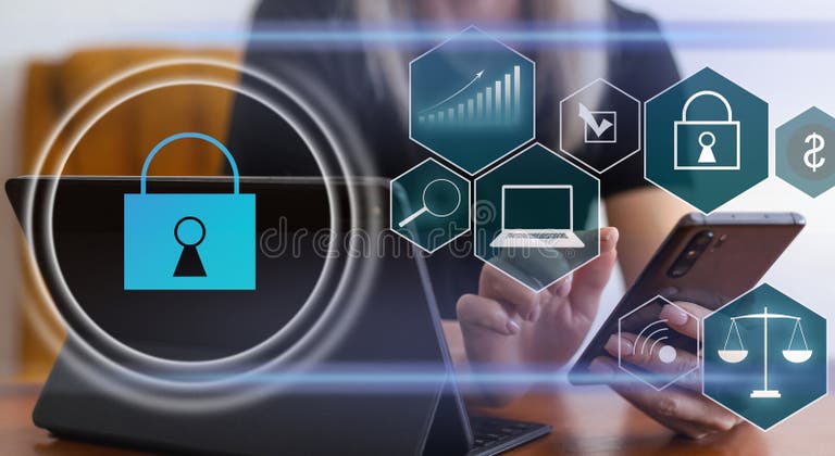 Business People Using Tablet Pc with Virtual Screen Login To Personal ...