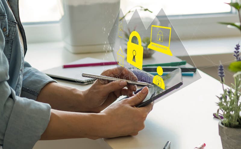 Business People Using Tablet Pc with Virtual Screen Login To Personal ...