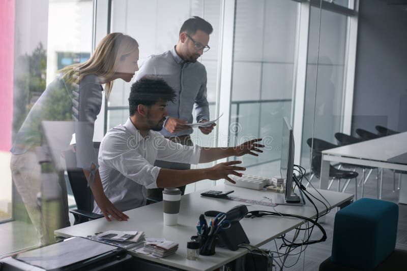 Business People Using Technology and Checking Document. Business Stock ...