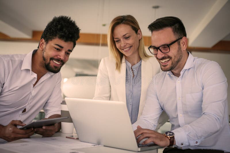 Business People Using Technology and Checking Document. Business Stock ...