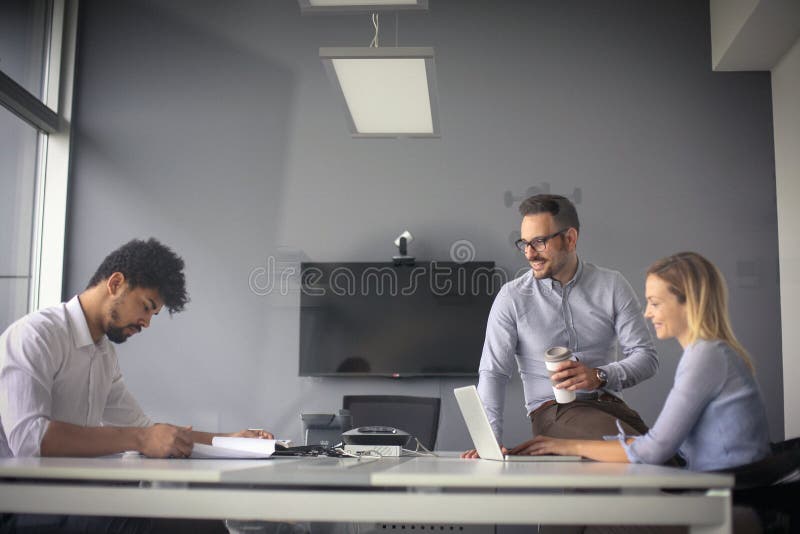 Business People Using Technology and Checking Document. Business Stock ...