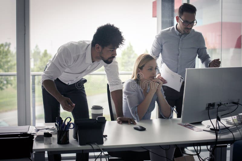 Business People Using Technology and Having Conversation. Busine Stock ...