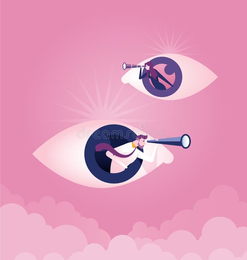 Business People Using Telescope on Eye Sign - Business Vision Concept ...