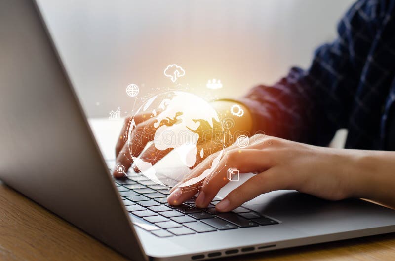 Business People Using Virtual Computers Global Internet Connectivity ...