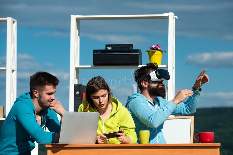 Business People Using Virtual Reality Goggles. Team of Young Business ...