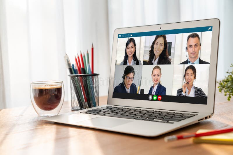 Business People on Video Conference for Modish Virtual Group Meeting ...