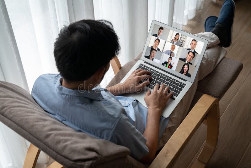 Business People on Video Conference for Modish Virtual Group Meeting ...