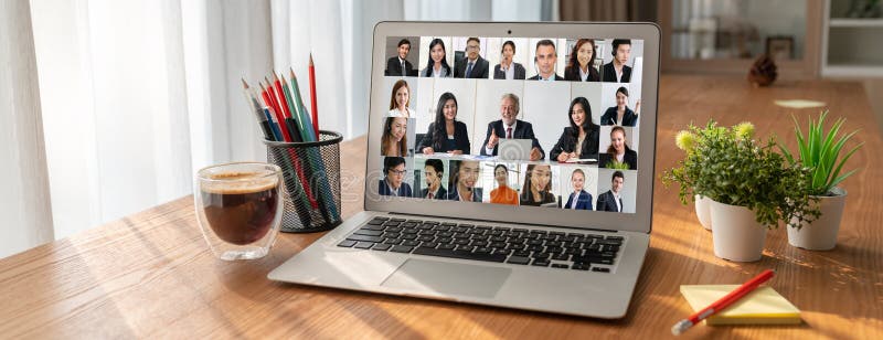 Business People on Video Conference for Modish Virtual Group Meeting ...