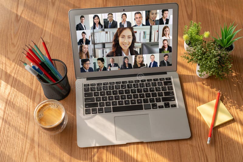 Business People on Video Conference for Modish Virtual Group Meeting ...