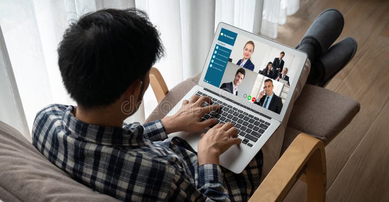 Business People on Video Conference for Modish Virtual Group Meeting ...