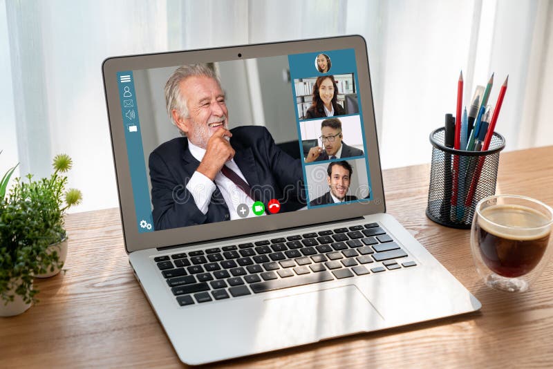 Business People on Video Conference for Modish Virtual Group Meeting ...