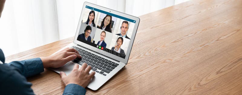 Business People on Video Conference for Modish Virtual Group Meeting ...