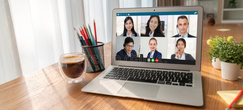 Business People on Video Conference for Modish Virtual Group Meeting ...