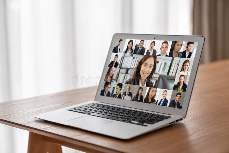 Business People on Video Conference for Modish Virtual Group Meeting ...